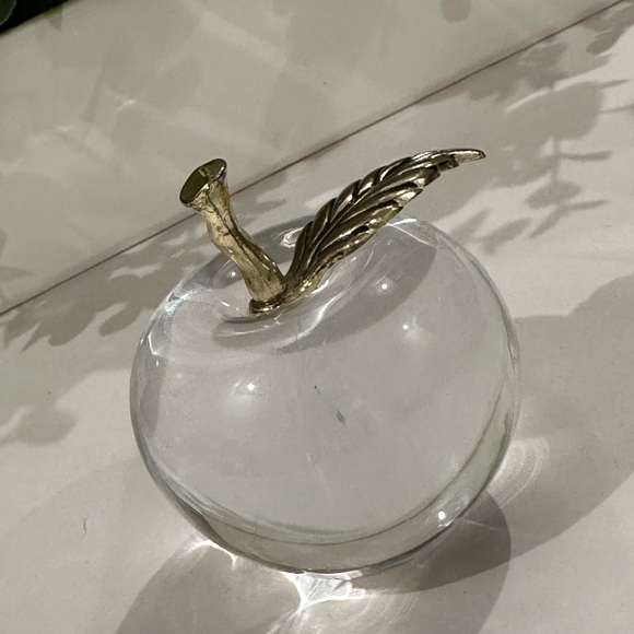 Accents | Vintage Heavy Clear Glass Apple Paperweight With Metal Stem ...